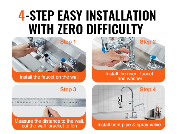 VEVOR Commercial Faucet with Pre-Rinse Sprayer, 25" Height, 8" Center ...