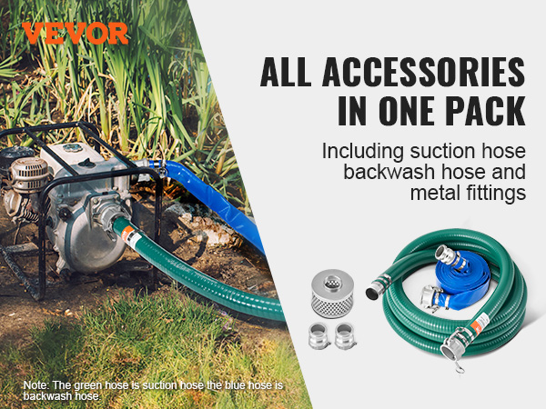 VEVOR Suction Hose Kit for Water Pump 2 in x 20 ft Green/65 ft Blue ...