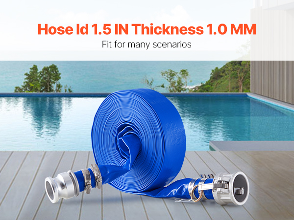 VEVOR Backwash Hose 1.5 in x 50 ft Blue High Quality Hose Complete ...
