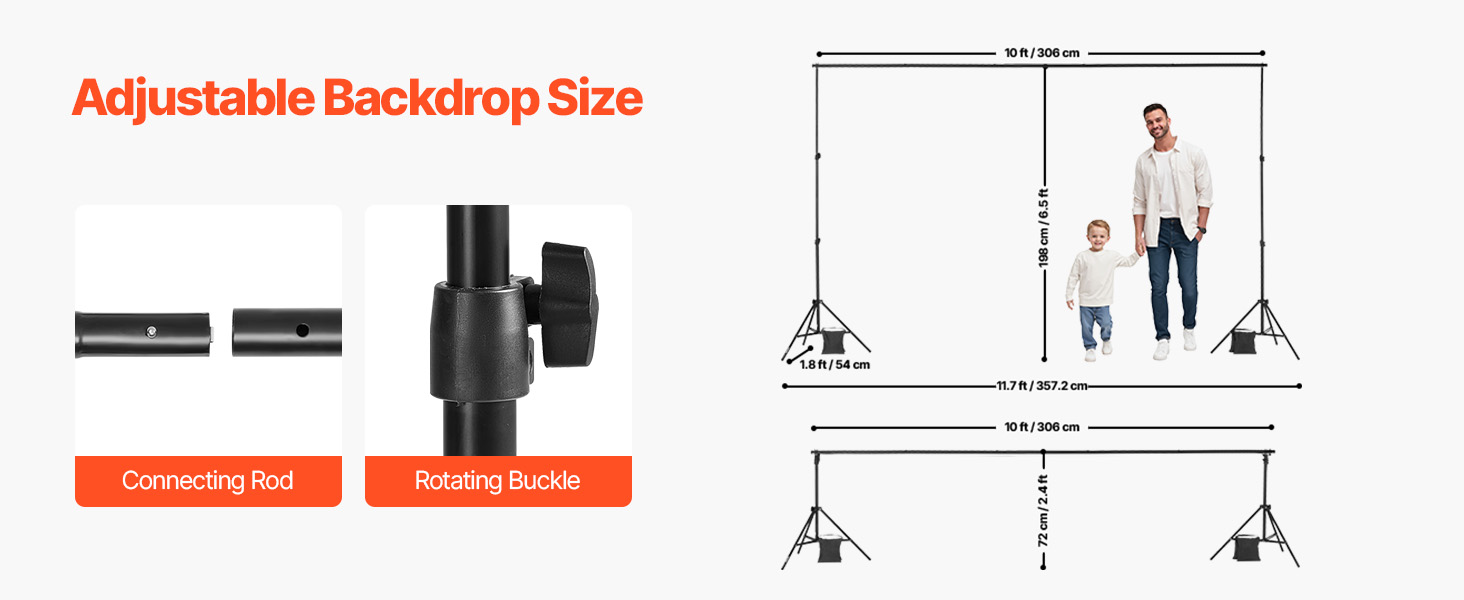 VEVOR Backdrop Stand, 6.5 x 10 ft Adjustable Photo Backdrop Stand Kit ...