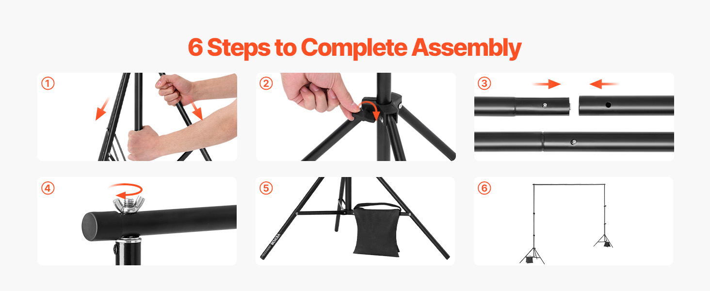 VEVOR Backdrop Stand, 6.5 x 10 ft Adjustable Photo Backdrop Stand Kit ...