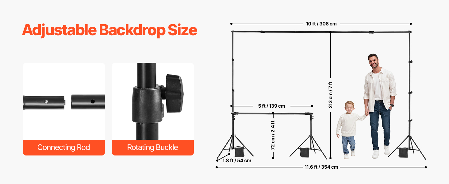 VEVOR Backdrop Stand, 7 x 10 ft Adjustable Photo Backdrop Stand Kit ...