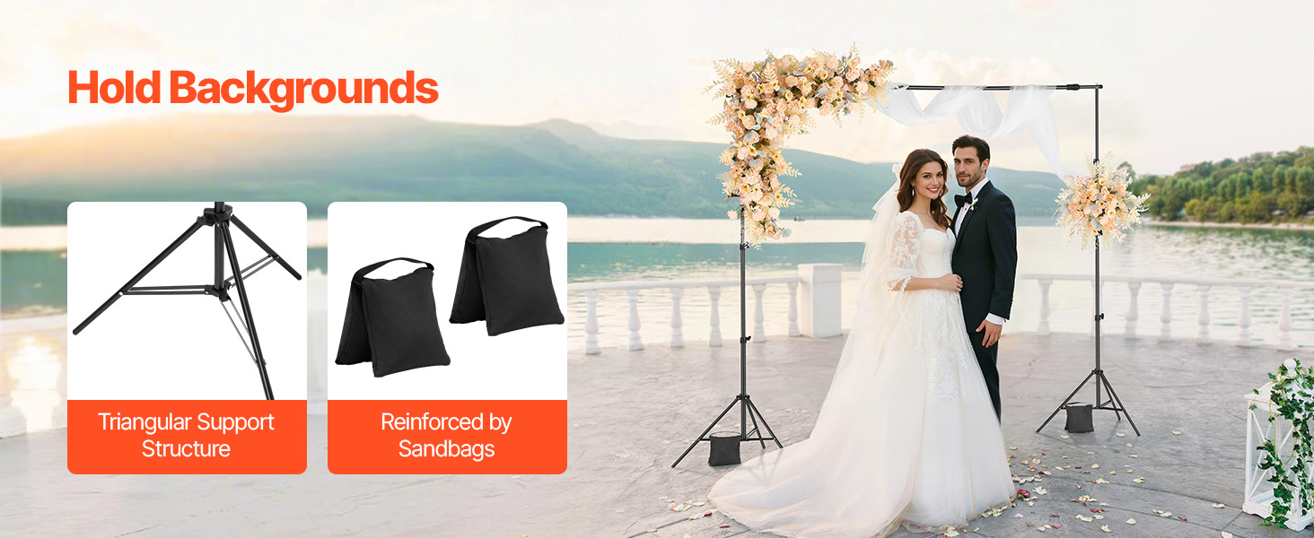 VEVOR Backdrop Stand, 7 x 10 ft Adjustable Photo Backdrop Stand Kit ...