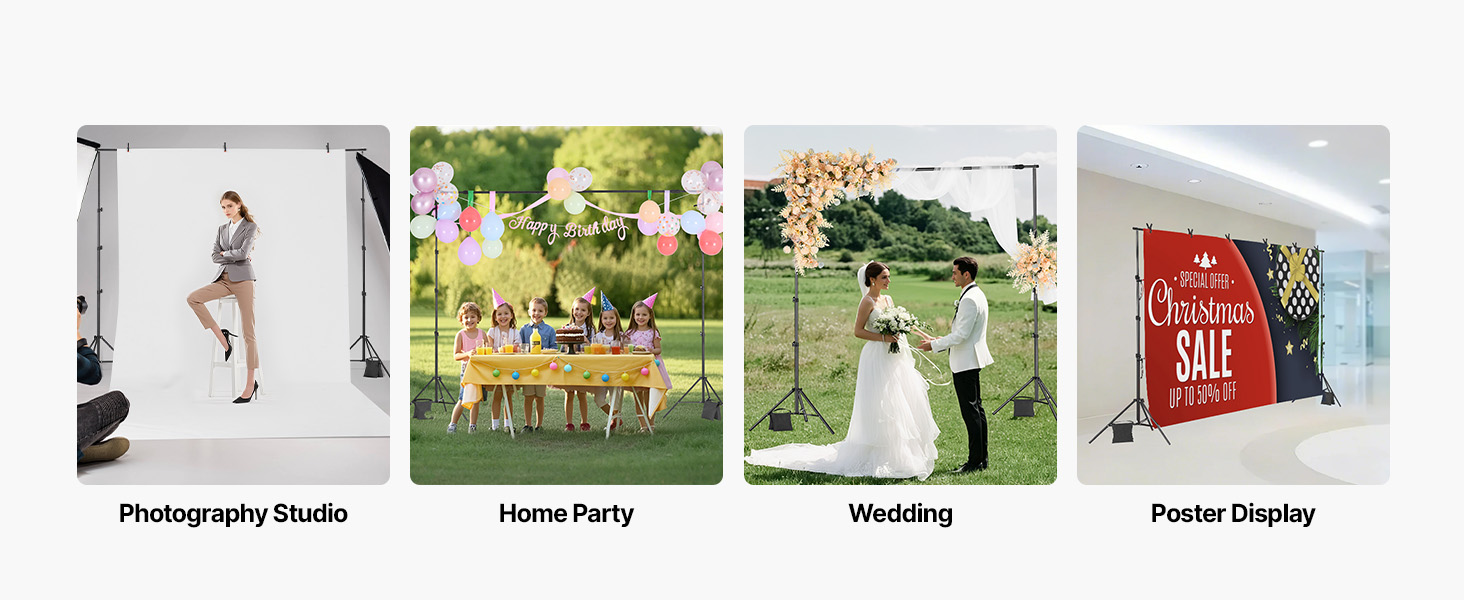 VEVOR Backdrop Stand, 8.5 x 10 ft Adjustable Photo Backdrop Stand Kit ...