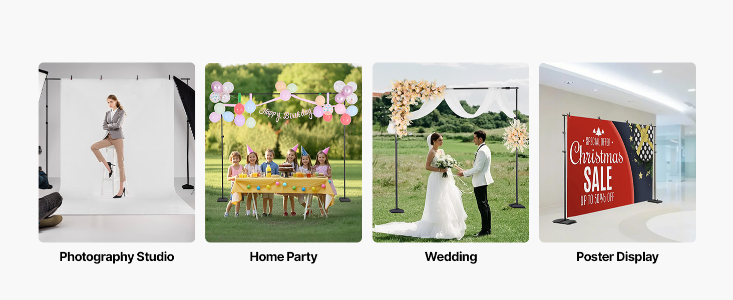 VEVOR Backdrop Stand, 8.5 x 10 ft Adjustable Photo Backdrop Stand Kit ...