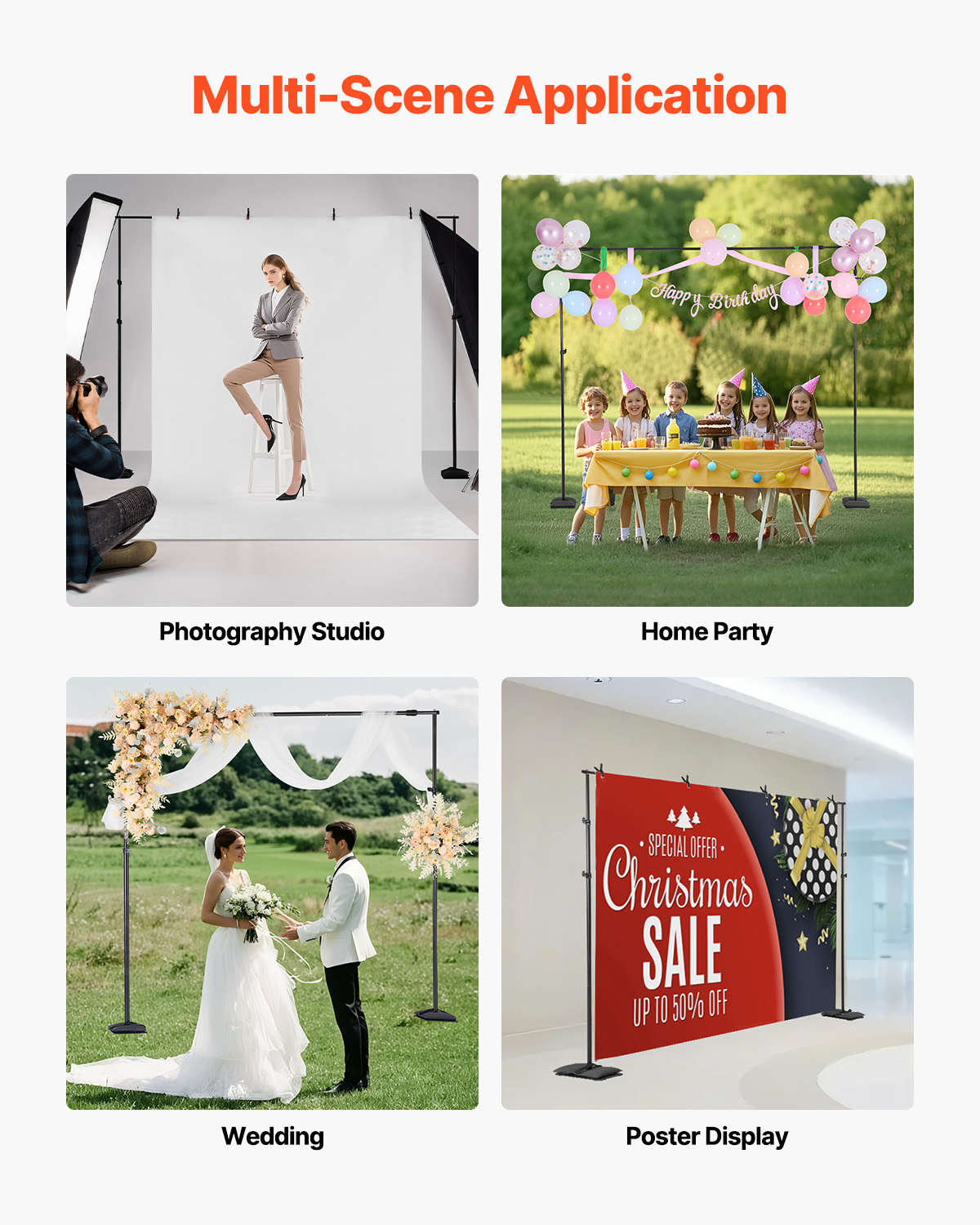 Backdrop Stand Background Stand Kit 5x6.5-12x10 ft for Party & Photo ...