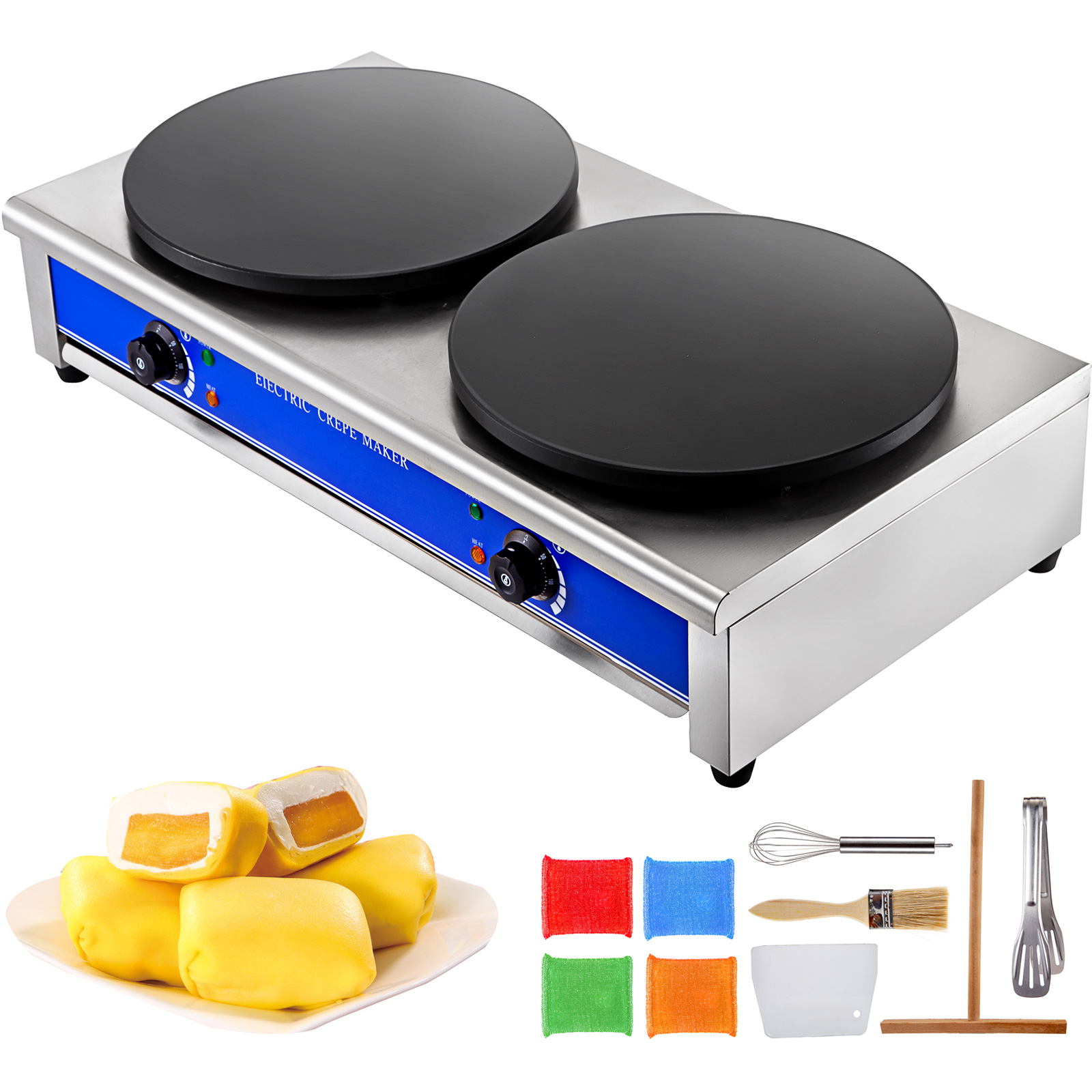 Electric Crepe Maker 2 Heads Breakfast Cooker Making Dessert Grill ...