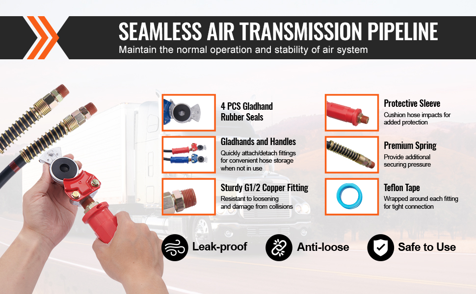 3-in-1 Truck Air Lines 12-Foot Semi Truck 3-in-1 Air Line Kit With 2 ...