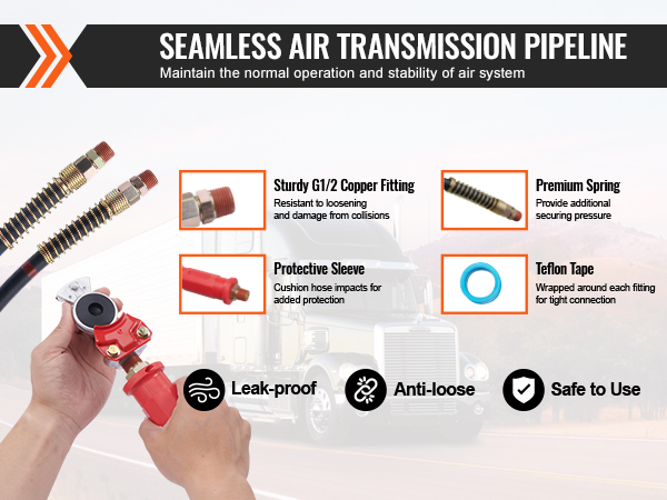 VEVOR 15FT Semi Truck Air Lines Kit 3-in-1 Air Hoses & 7-Way Plug ABS ...