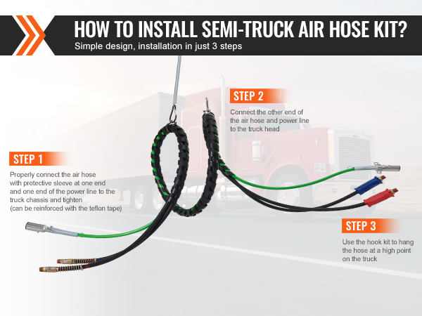 VEVOR 15FT Semi Truck Air Lines Kit, 3-in-1 Air Hoses & ABS Power Line ...