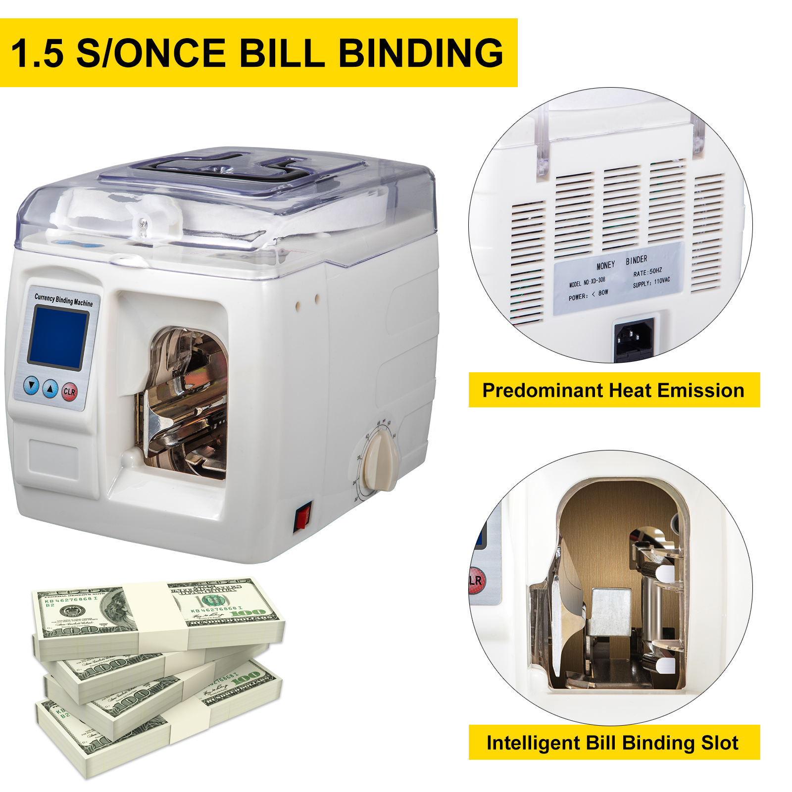 VEVOR Banknote Binding Machine, 1.5 s/Once, Automatic Money Binder w ...