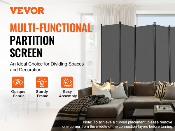 Room Divider 6 Panel Fabric Room Privacy Screen for Office Bedroom Grey ...
