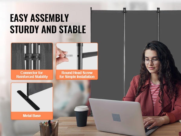 Room Divider 6 Panel Fabric Room Privacy Screen for Office Bedroom Grey ...