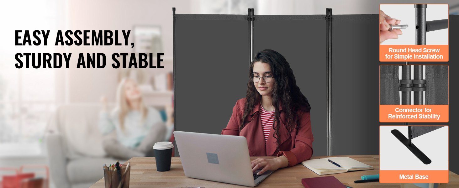 Room Divider 6 Panel Fabric Room Privacy Screen for Office Bedroom Grey ...