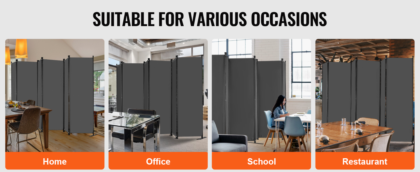 Room Divider 6 Panel Fabric Room Privacy Screen for Office Bedroom Grey ...