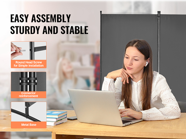 Room Divider 3 Panel Fabric Room Privacy Screen for Office Bedroom Grey ...