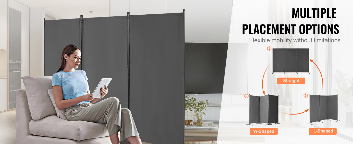 Room Divider 3 Panel Fabric Room Privacy Screen for Office Bedroom Grey ...