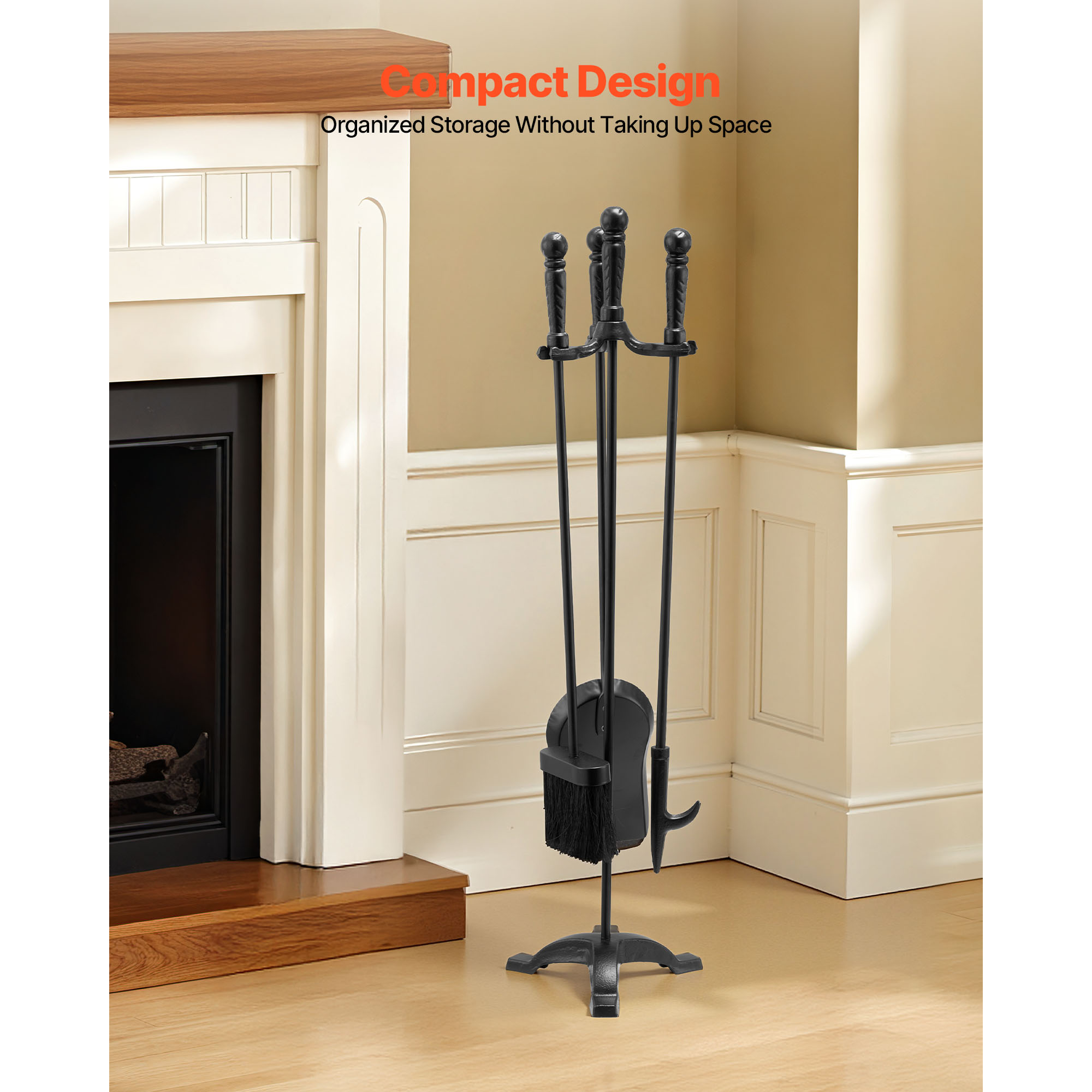 Mophorn 4-Piece Fireplace Tool Set with Stand, Includes Shovel, Brush ...