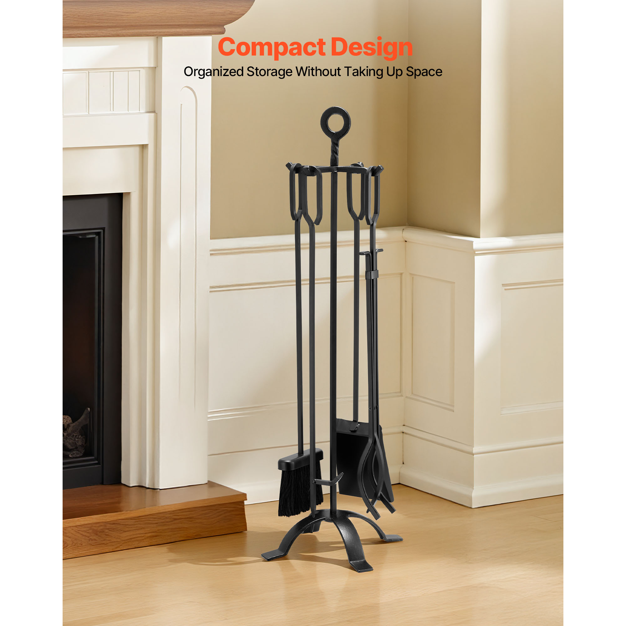 Mophorn 5-Piece Fireplace Tool Set with Stand, Includes Tongs, Ash ...