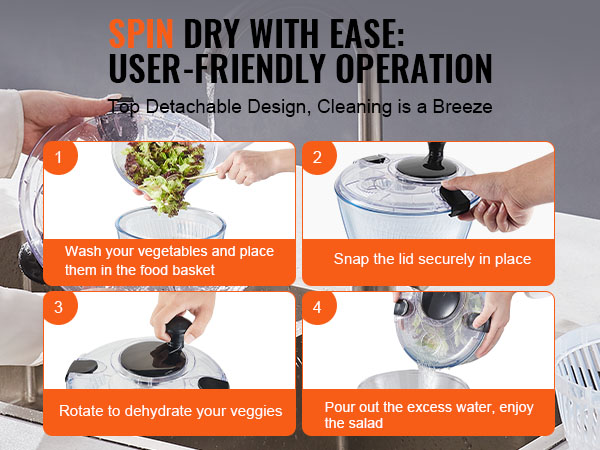 VEVOR Glass Salad Spinner, 4.75Qt, One-handed Easy Press Large ...