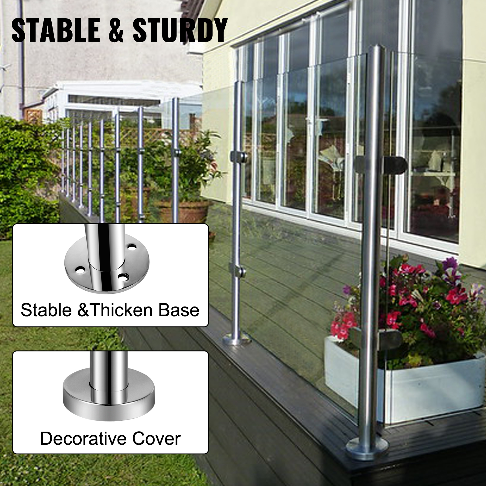 Vevor Balustrade Railing Posts, Glass Railing 41inch Stainless Steel ...