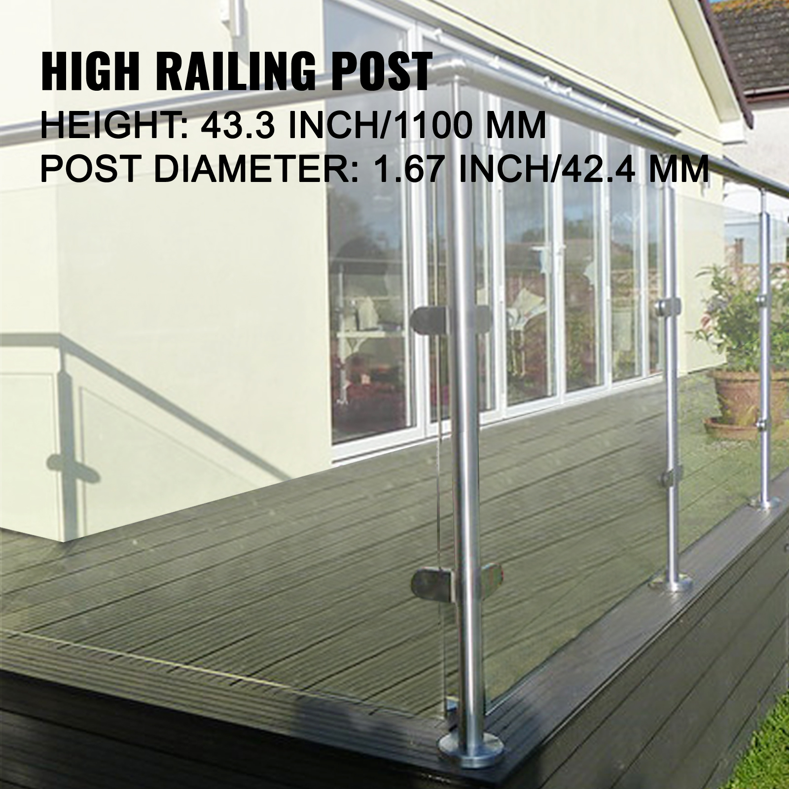 Vevor Balustrade Railing Posts Glass Railing 43.3inch Stainless Steel W ...