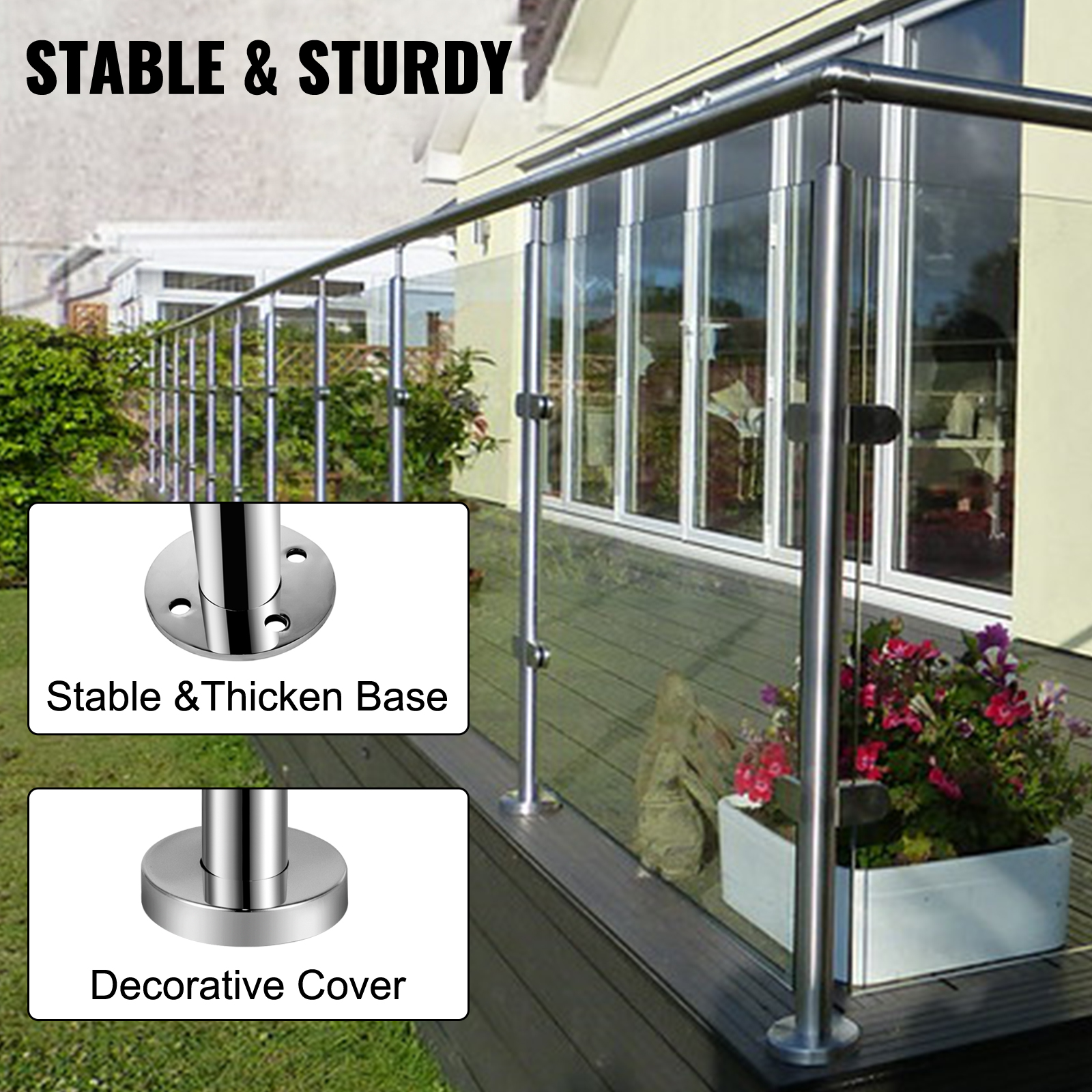 Vevor Balustrade Railing Posts Glass Railing 43.3inch Stainless Steel W ...