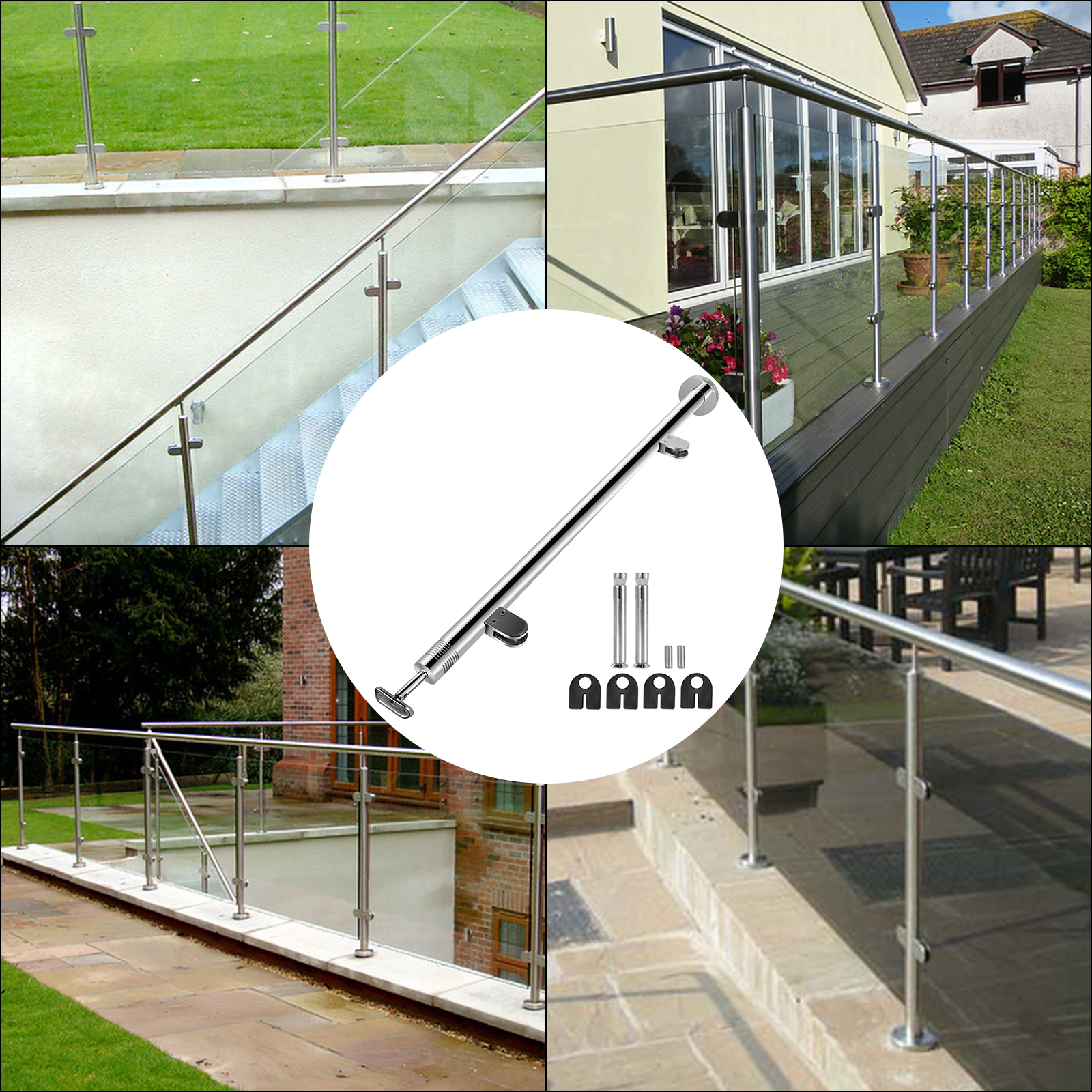 Vevor Balustrade Railing Posts Glass Railing 43.3inch Stainless Steel W ...