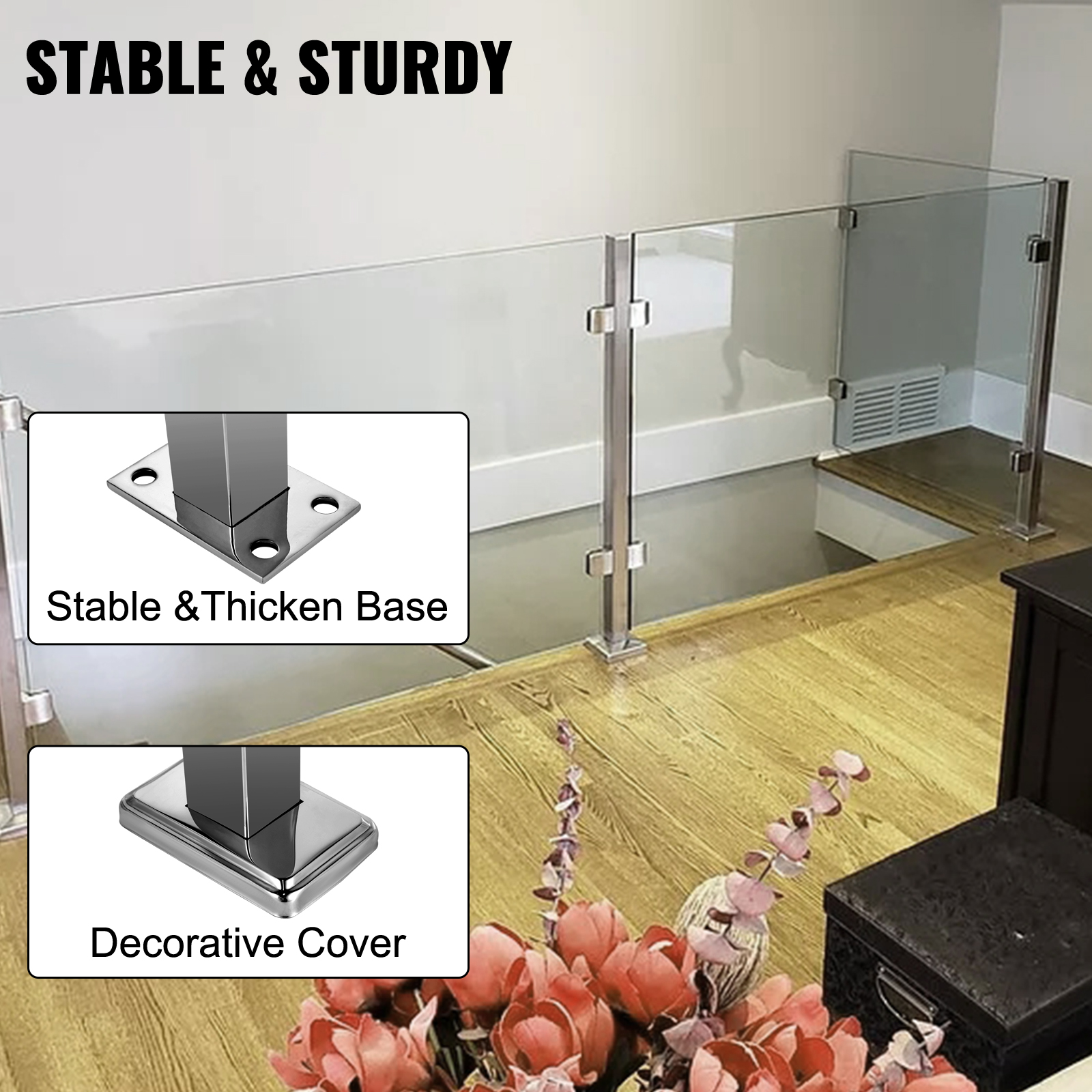 Vevor Balustrade Railing Posts, Glass Railing 38.58inch Stainless Steel ...