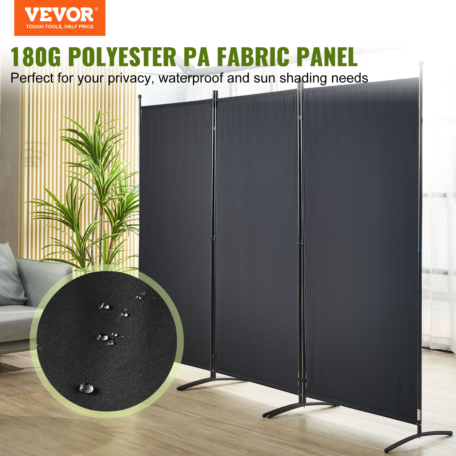 VEVOR Portable Panel Room Divider with Wheels Privacy Screen Curtain ...