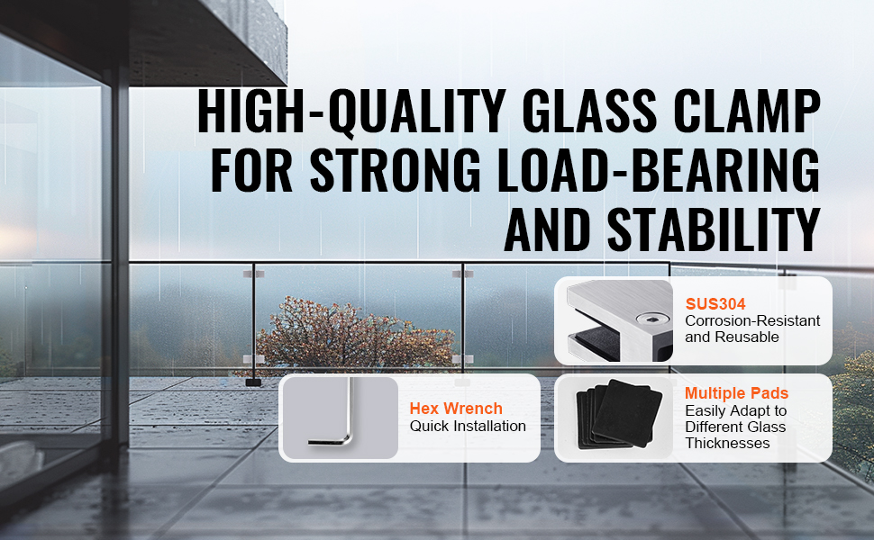 VEVOR Glass Clamp, 4 PCS Square Glass Railing Bracket for 0.31 "-0.47 ...