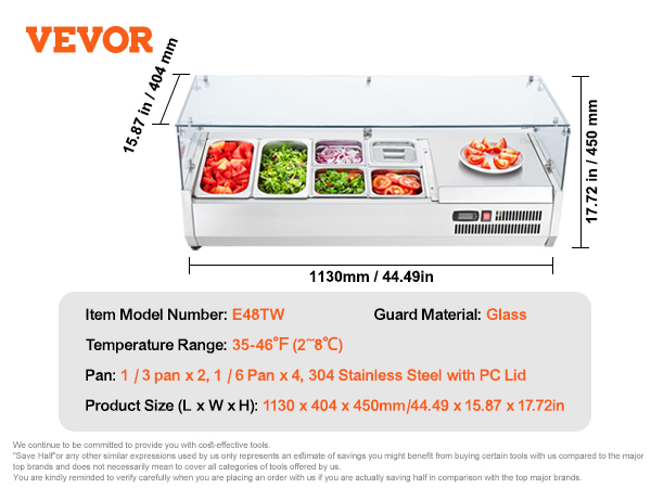 VEVOR Refrigerated Condiment Prep Station, 135 W Countertop ...