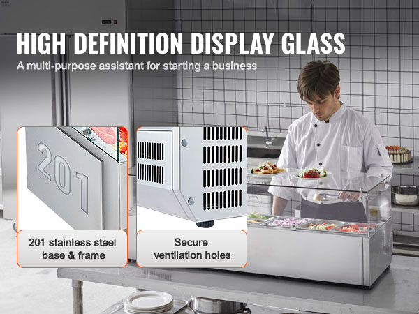 VEVOR Refrigerated Condiment Prep Station, 140 W Countertop ...