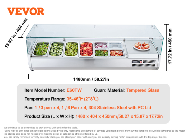 VEVOR Refrigerated Condiment Prep Station, 150 W Countertop ...