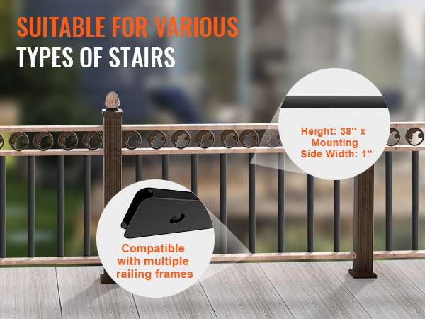 VEVOR Staircase Metal Balusters, 38'' x 1'' Flat Aluminum Alloy ...