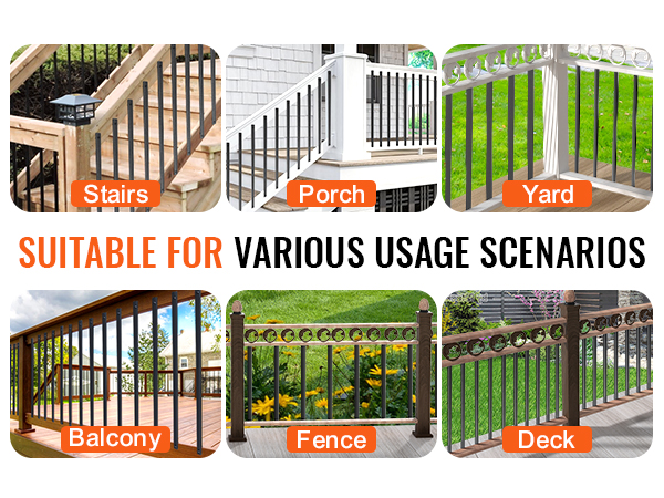 VEVOR Staircase Metal Balusters, 38'' x 1'' Flat Aluminum Alloy ...