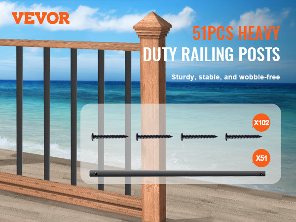 VEVOR Staircase Metal Balusters, 32.28'' x 1'' Flat Aluminum Alloy ...