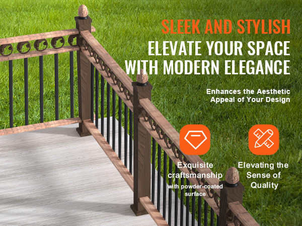 VEVOR Staircase Metal Balusters, 32.28'' x 1'' Flat Aluminum Alloy ...