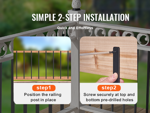 VEVOR Staircase Metal Balusters, 32.28'' x 1'' Flat Aluminum Alloy ...