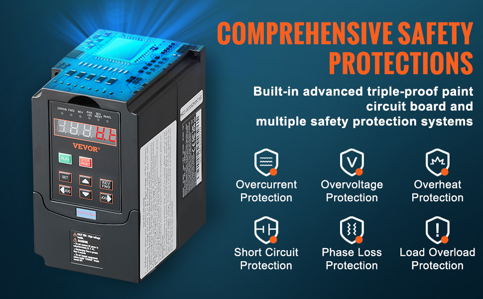 VEVOR VFD 1HP, 0.75KW, 3.5A, 1 or 3 Phase 220V Input to 3 Phase 220V ...
