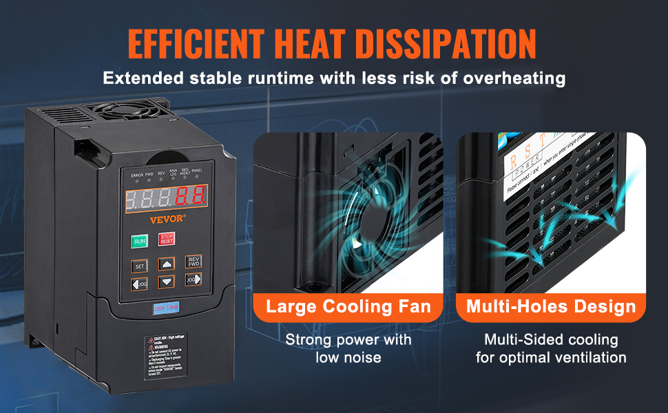 VEVOR Frequenzumrichter VFD 1,5kW, 7,5A 1-/3-Phasen-Eingang auf 3-Phasen-Ausgang | VEVOR DE