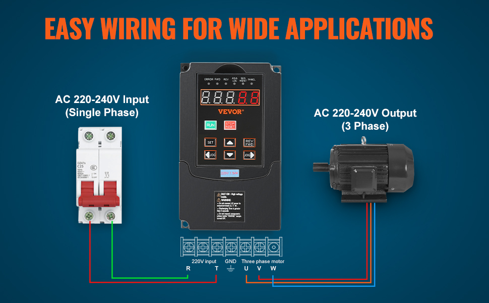 VEVOR Frequenzumrichter VFD 1,5kW, 7,5A 1-/3-Phasen-Eingang auf 3-Phasen-Ausgang | VEVOR DE