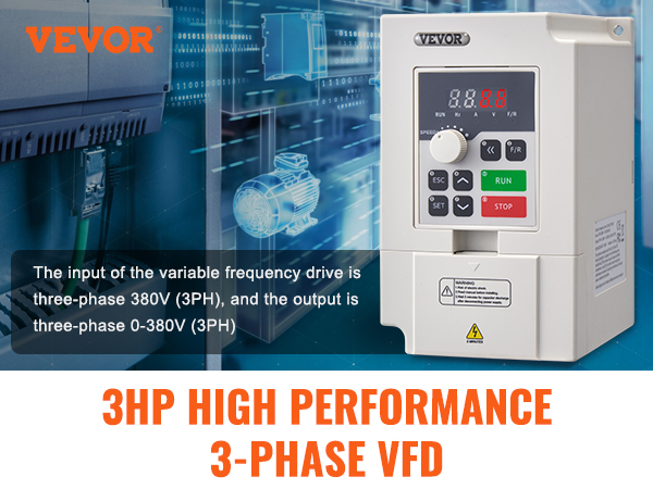 VEVOR VFD 3HP 2.2KW 5A 3 Phase AC 380V Input to 3 Phase 0-380V Output 0-2000Hz | VEVOR EU