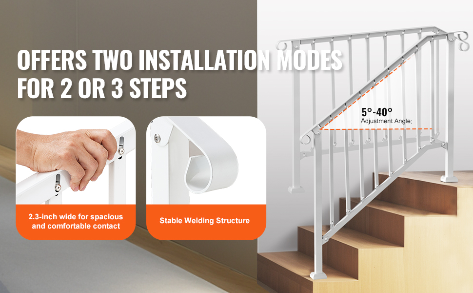 VEVOR 3-4 Step Handrails for Outdoor for Seniors Porch Deck Retro Arch White | VEVOR US