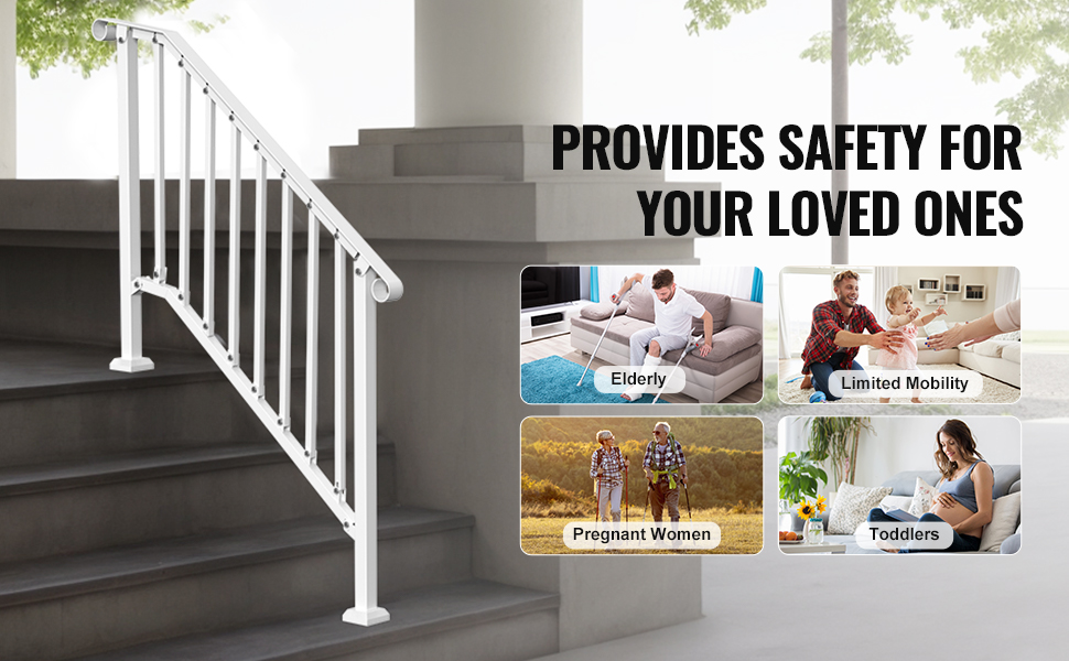 VEVOR 3-4 Step Handrails for Outdoor for Seniors Porch Deck Retro Arch ...