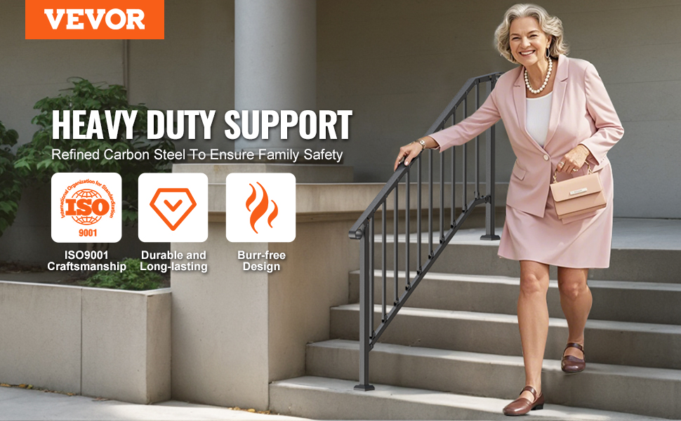 VEVOR 5-6 Step Handrails for Outdoor for Seniors Porch Deck Black Retro ...