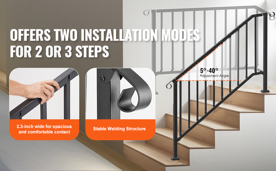 VEVOR 5-6 Step Handrails for Outdoor for Seniors Porch Deck Black Retro ...