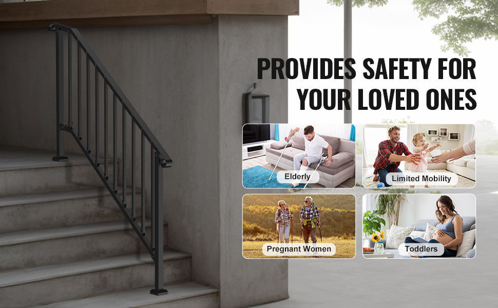 VEVOR 5-6 Step Handrails for Outdoor for Seniors Porch Deck Black Retro ...