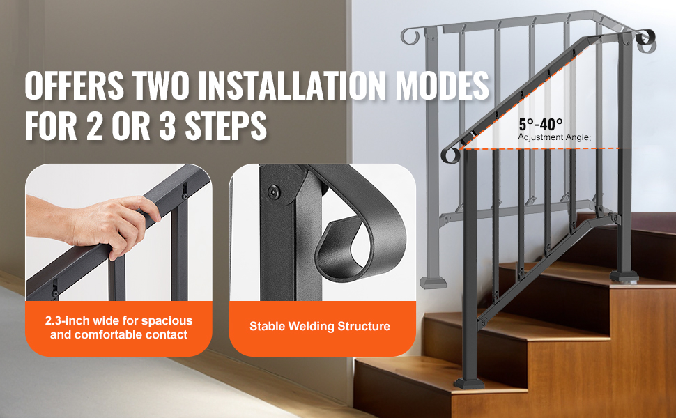 VEVOR 2-3 Step Handrails for Outdoor for Seniors Porch Deck Black Retro ...