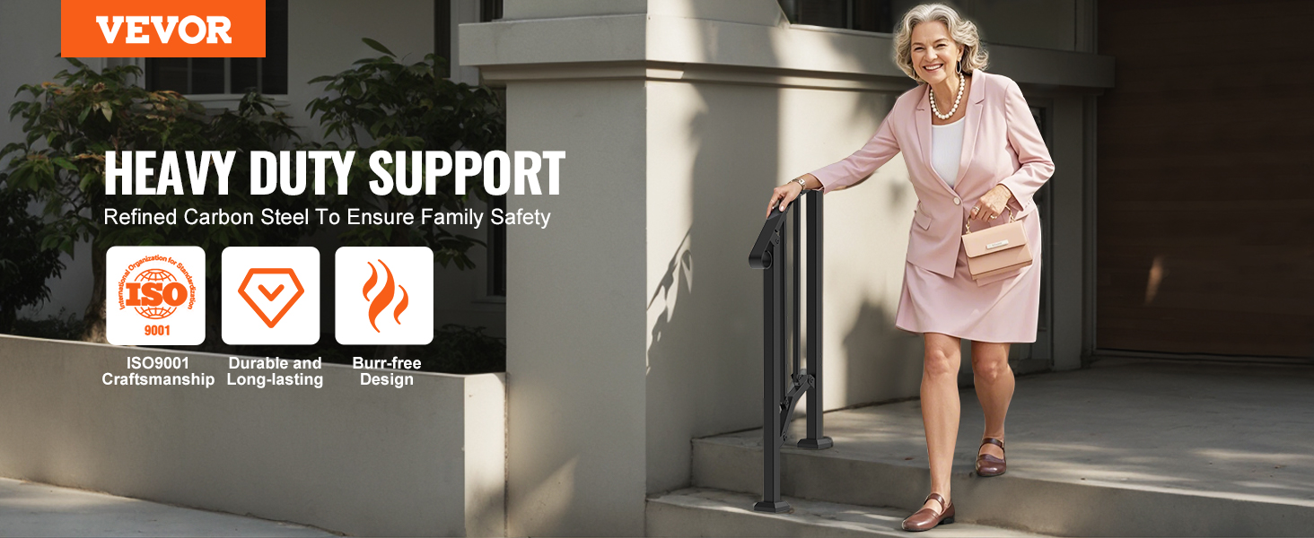 VEVOR Handrails for Outdoor Steps, 1-2 Step Stair Hand Rail Kit ...